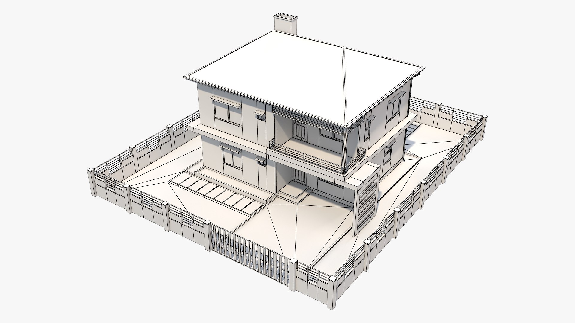 3D Two Storey Brick House 1 Model - TurboSquid 2238702
