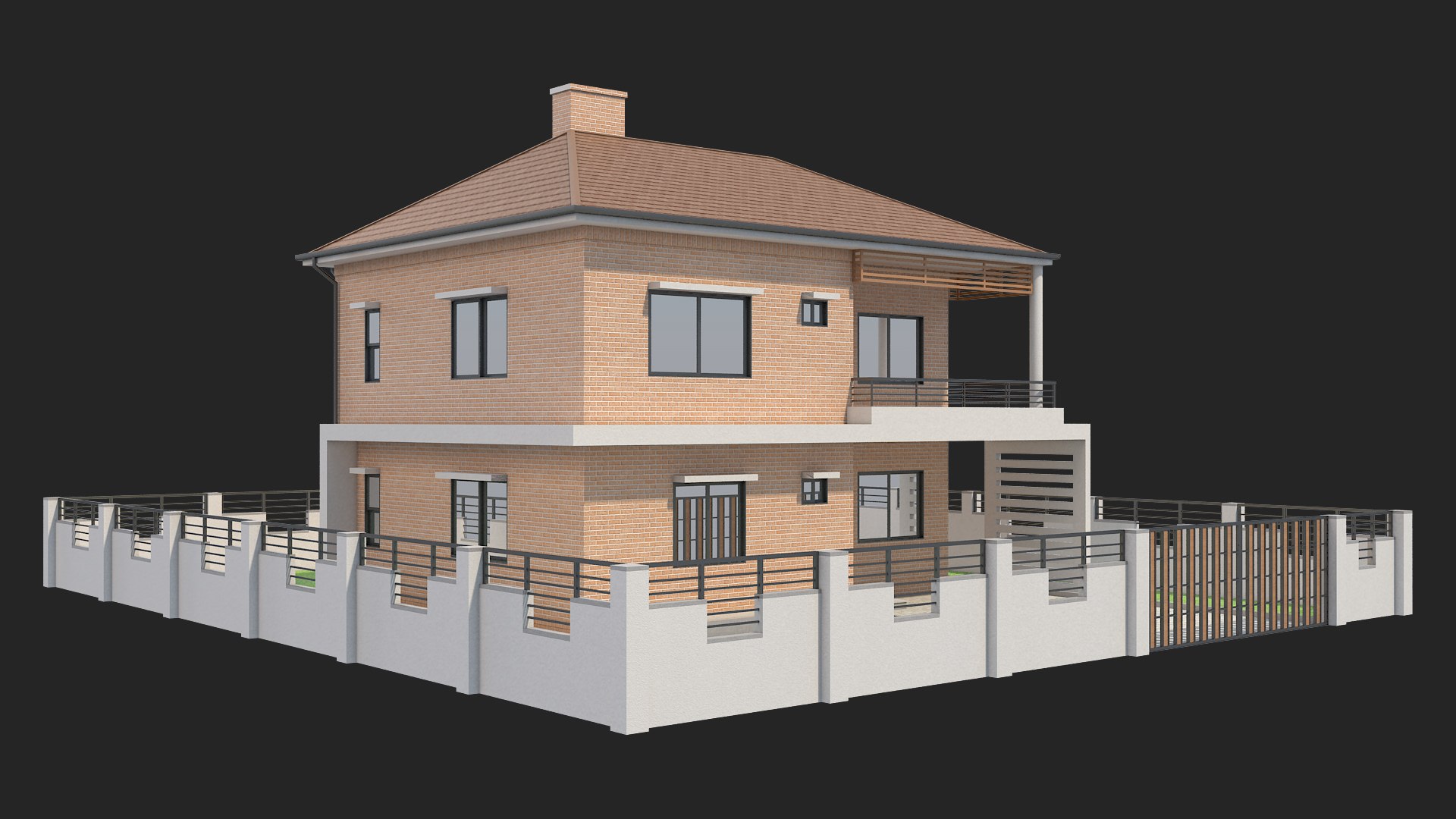 3D Two Storey Brick House 1 Model - TurboSquid 2238702