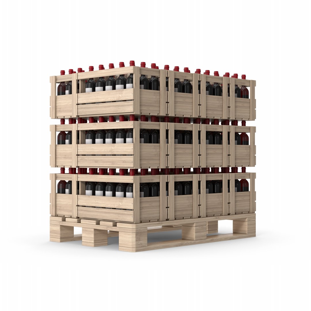 Wine Crates And Bottles On Pallet 3D Model - TurboSquid 2122946