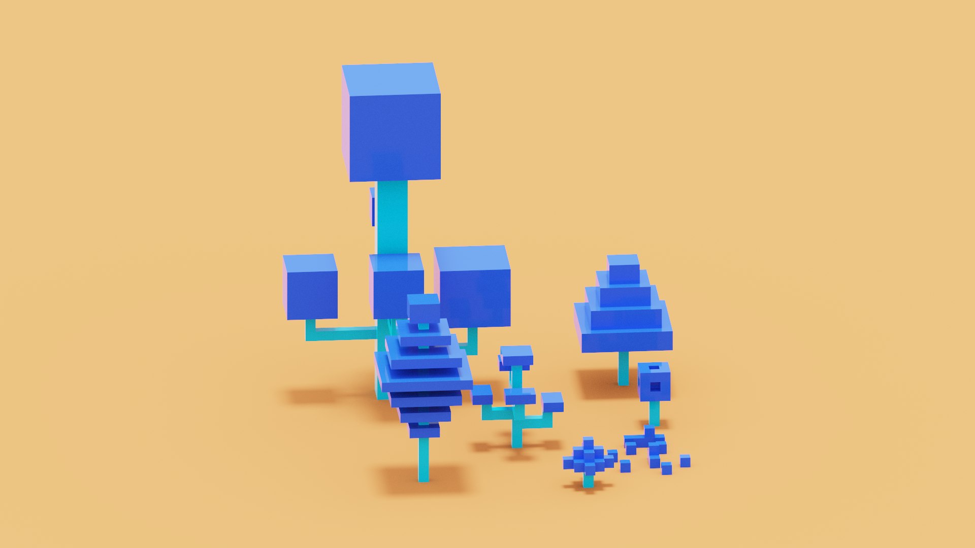 Isometric 3d Blue Tree Set 3D - TurboSquid 1977374