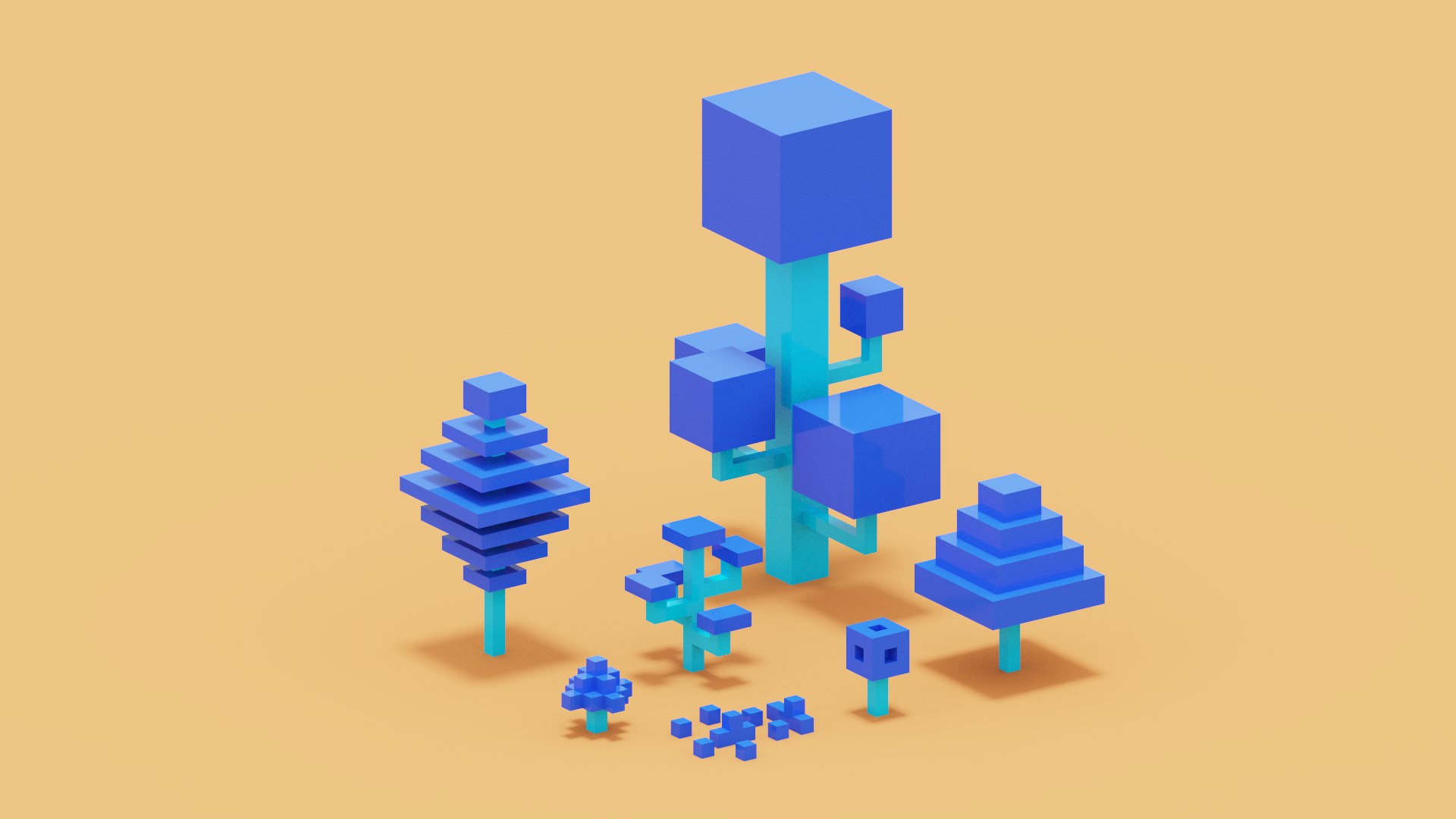 Isometric 3d Blue Tree Set 3D - TurboSquid 1977374