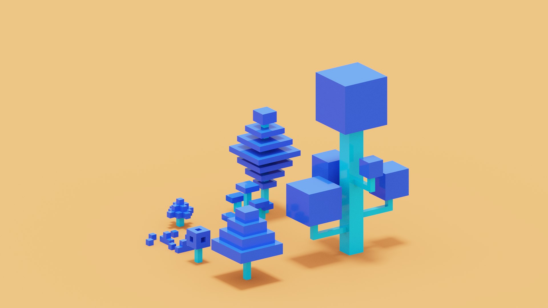Isometric 3d Blue Tree Set 3D - TurboSquid 1977374