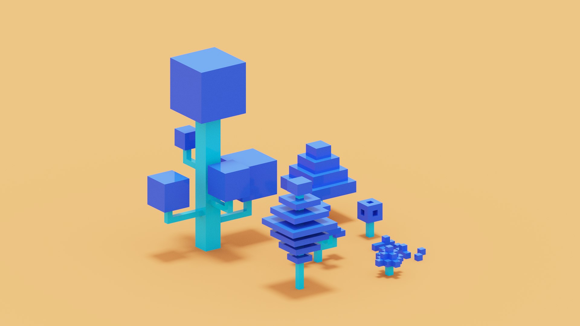 Isometric 3d Blue Tree Set 3D - TurboSquid 1977374
