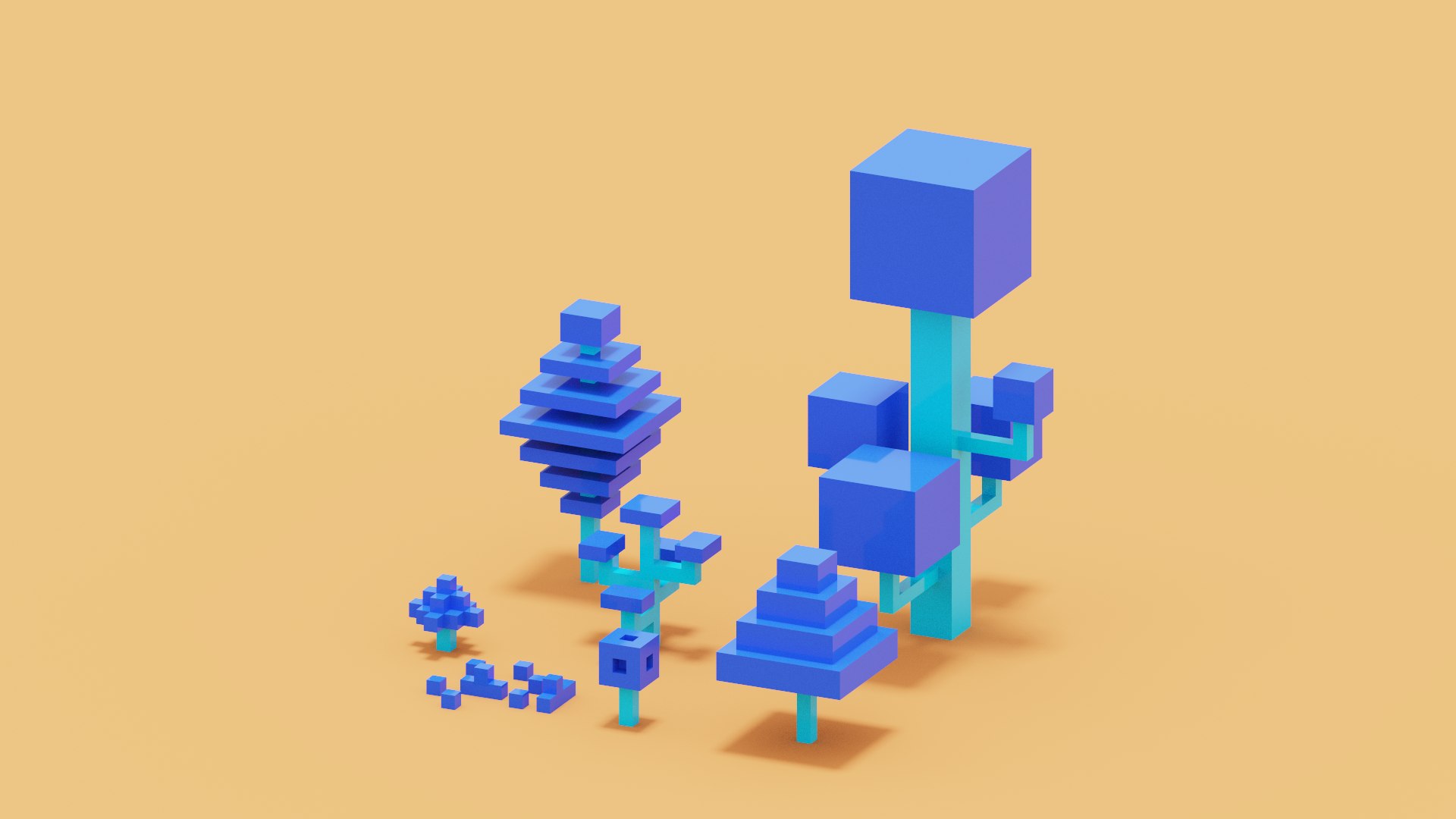 Isometric 3d Blue Tree Set 3D - TurboSquid 1977374