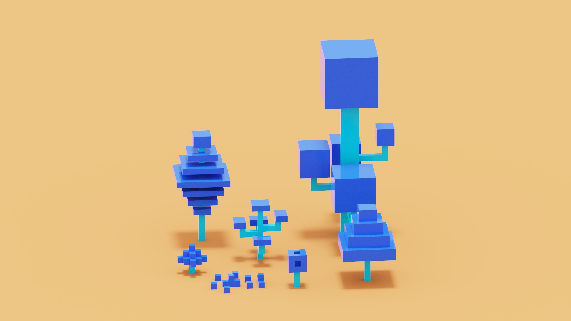 Isometric 3d Blue Tree Set 3D - TurboSquid 1977374