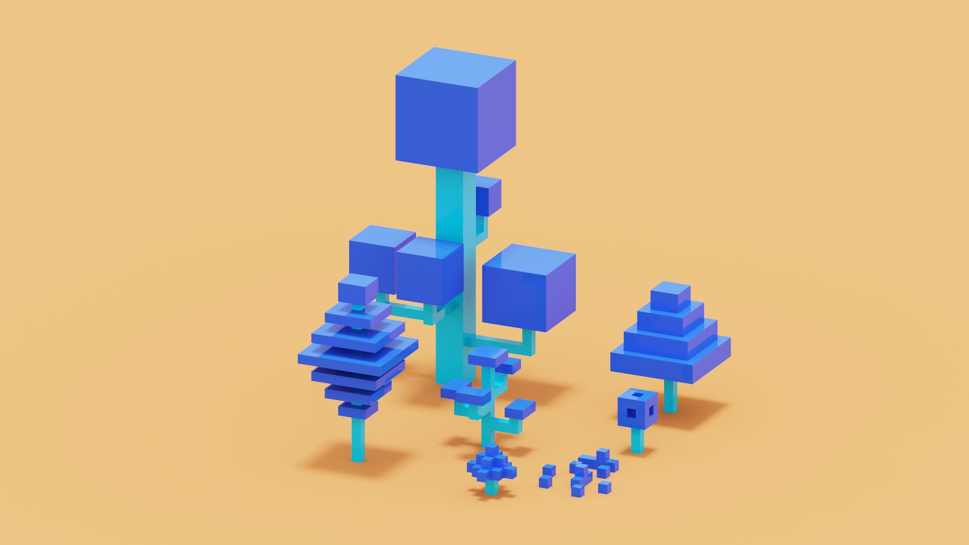 Isometric 3d Blue Tree Set 3D - TurboSquid 1977374