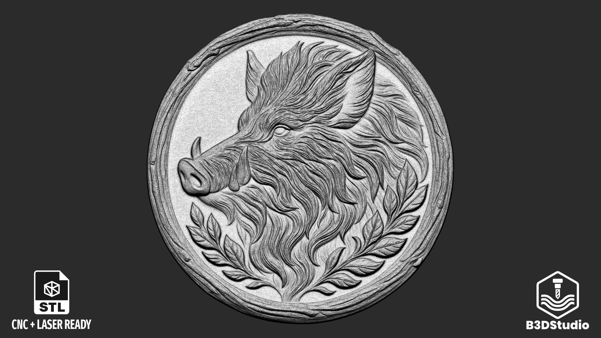 3D Model High Detail Wild Boar Relief For CNC Laser And 3D Print STL ...