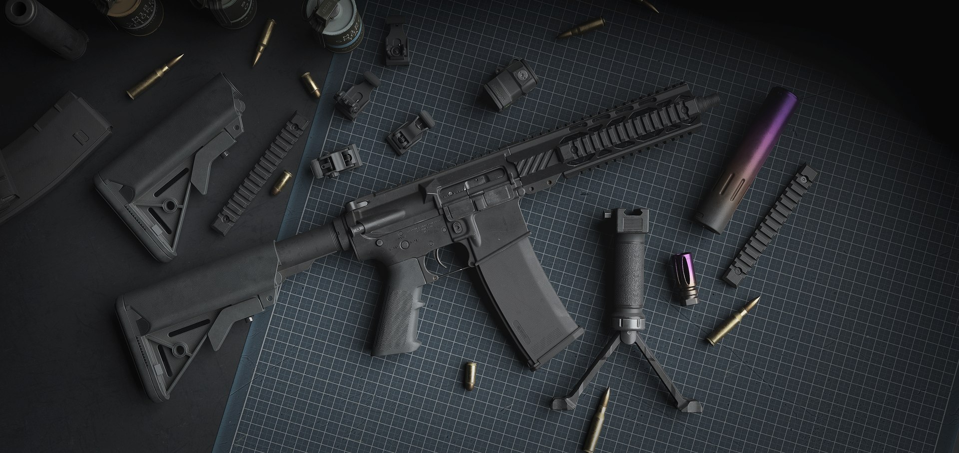 3D Black AR15 Pack - x9 Attachments Included Low-poly 3D model ...