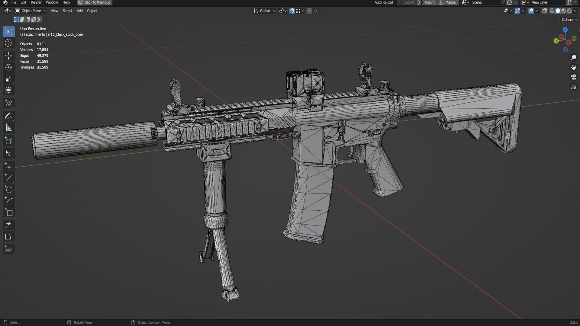 3D Black AR15 Pack - x9 Attachments Included Low-poly 3D model ...