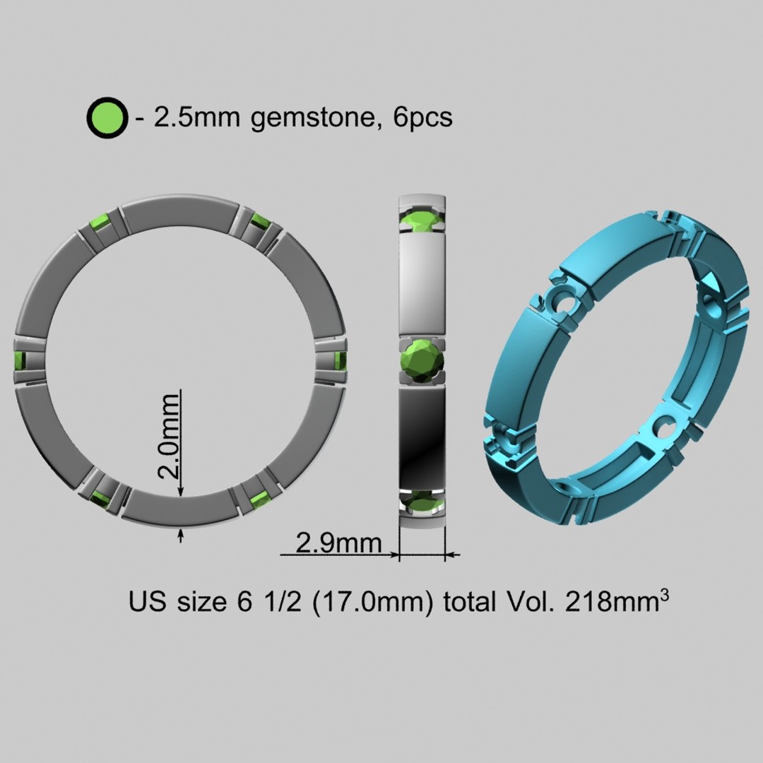 3D Six Gems High Jewelry Fashion Gold Ring - TurboSquid 1895031