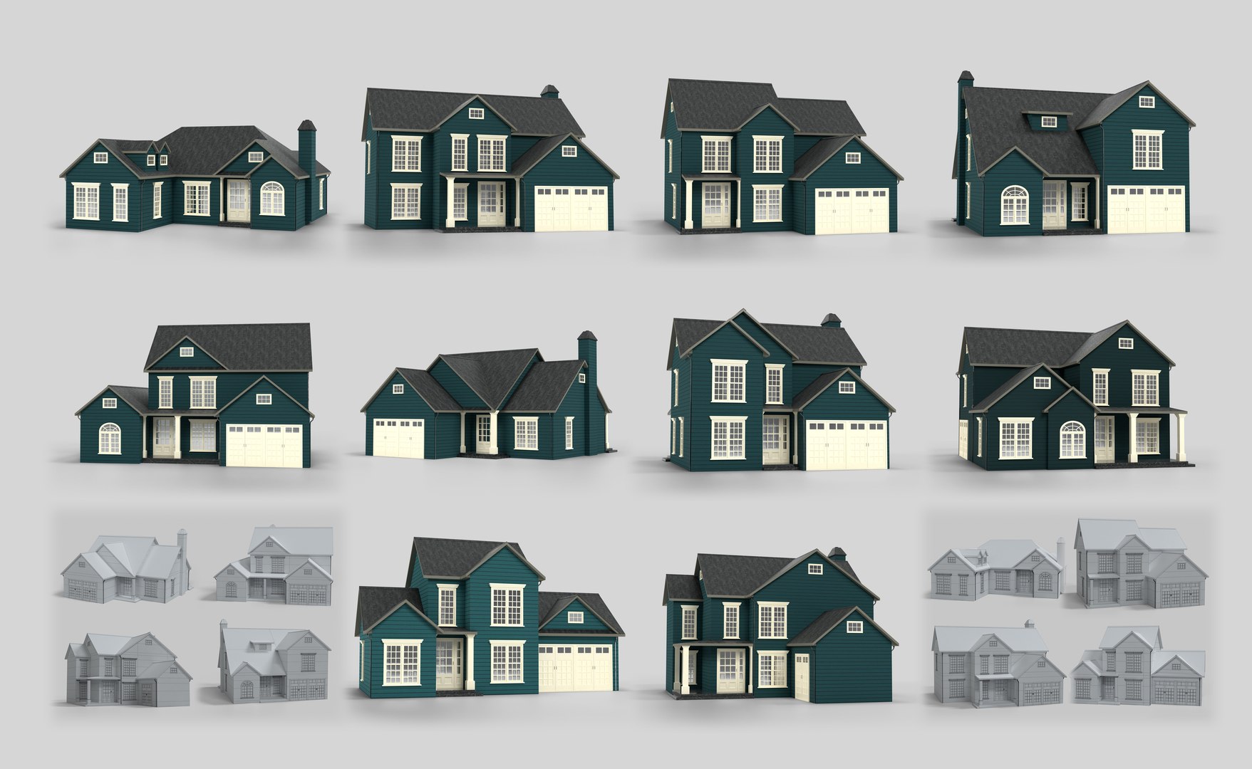 Neighborhood Houses Collection 10 Pack T3 3D Model - TurboSquid 2215531