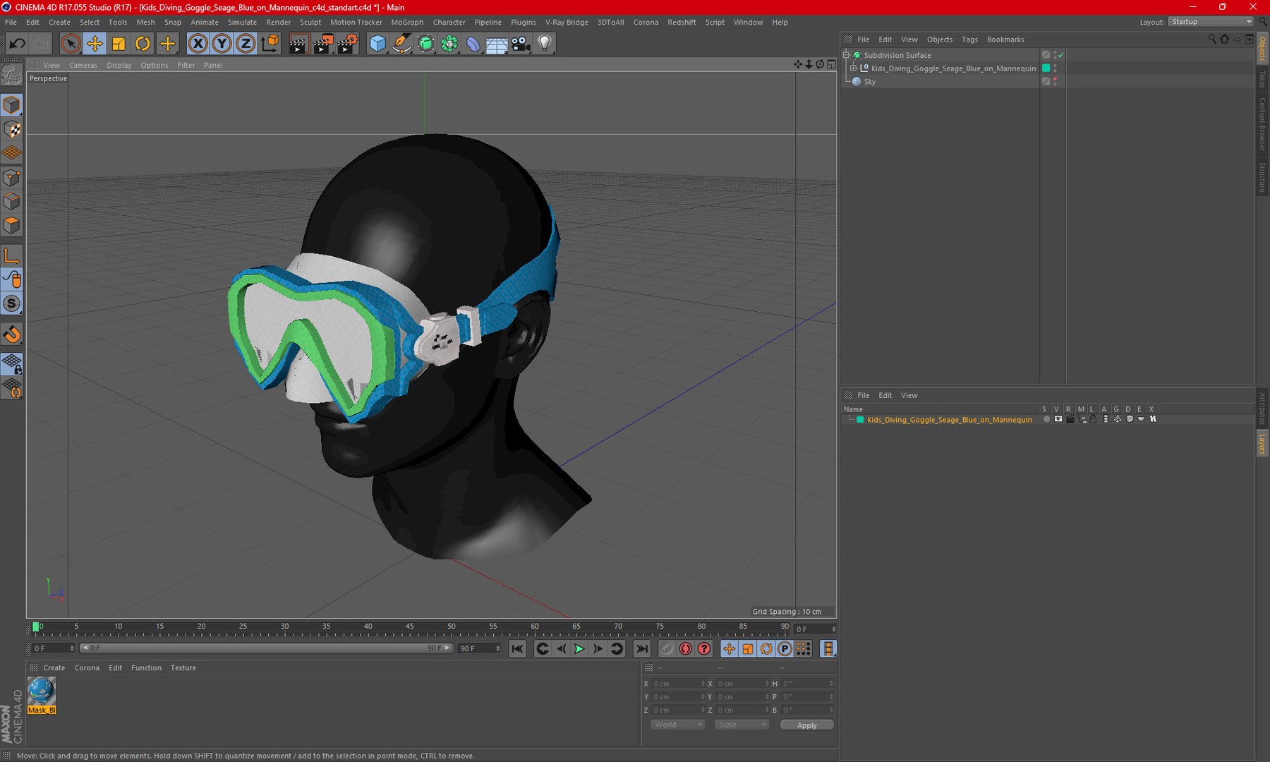 3D Kids Diving Goggle Seage Blue On Mannequin Model - TurboSquid 2141435