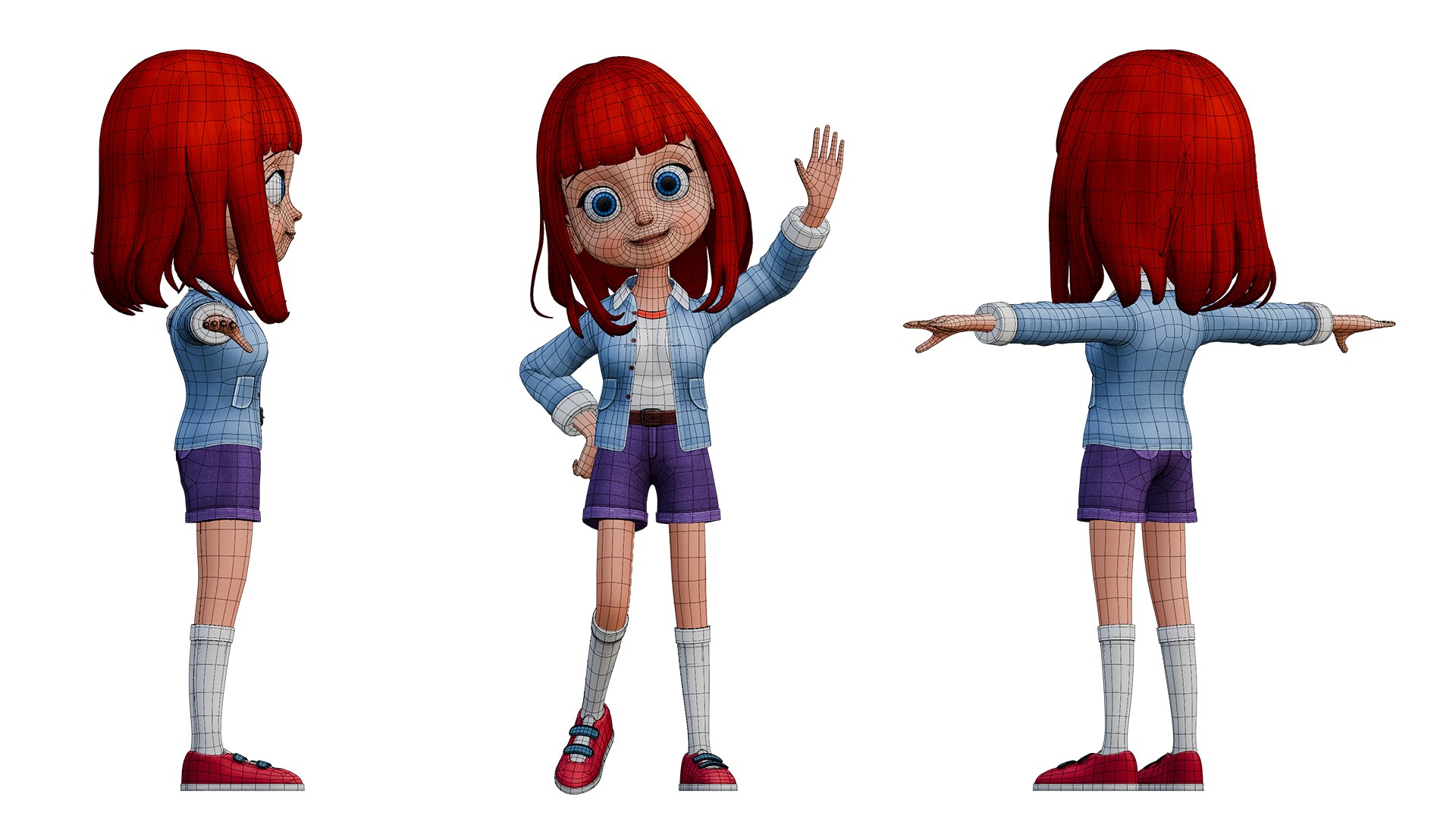 3D Stylized Cartoon Girl Fully Rigged Cartoon Character - TurboSquid ...
