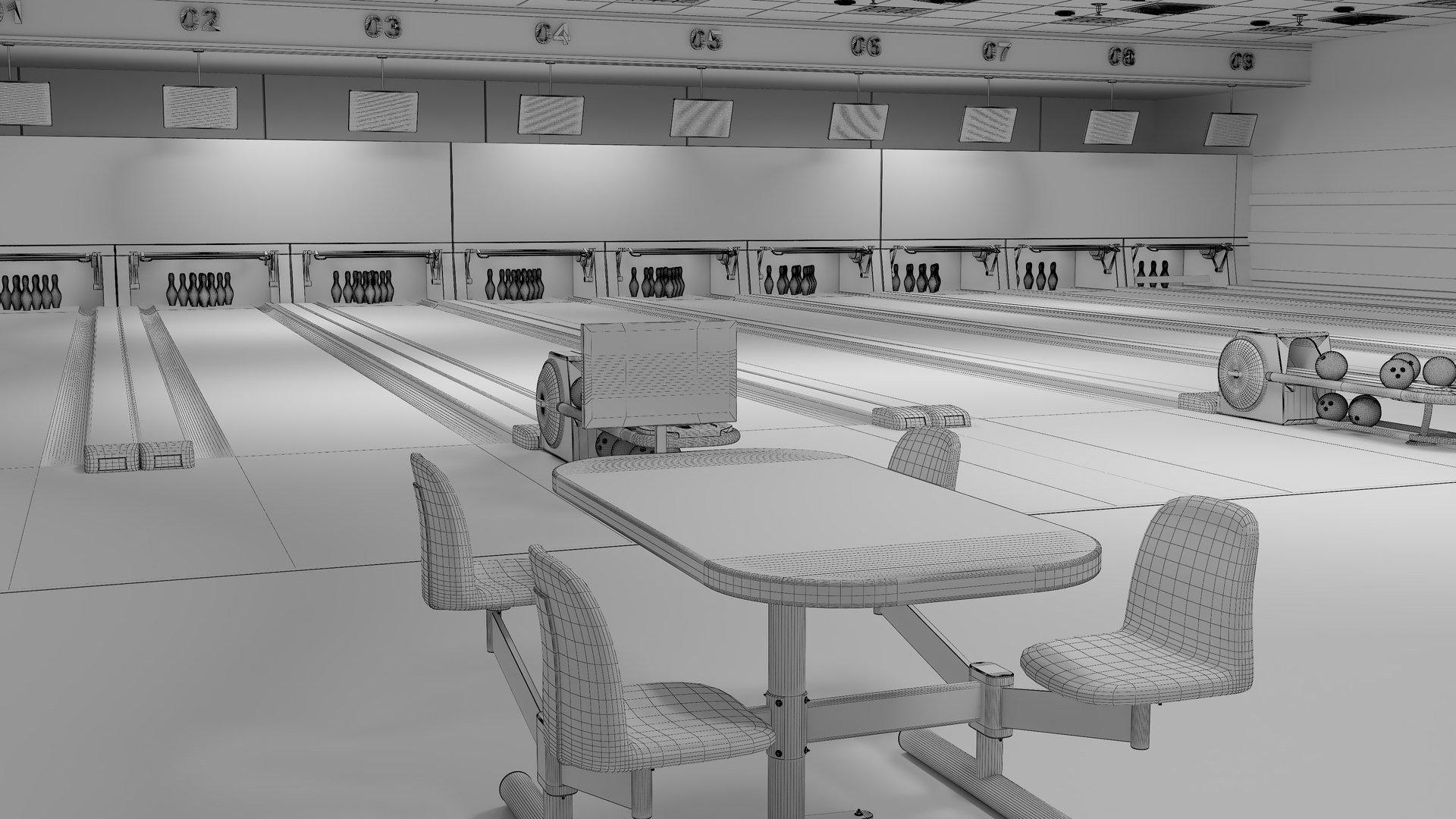 Bowling Center Interior With Furniture 3D - TurboSquid 2282322