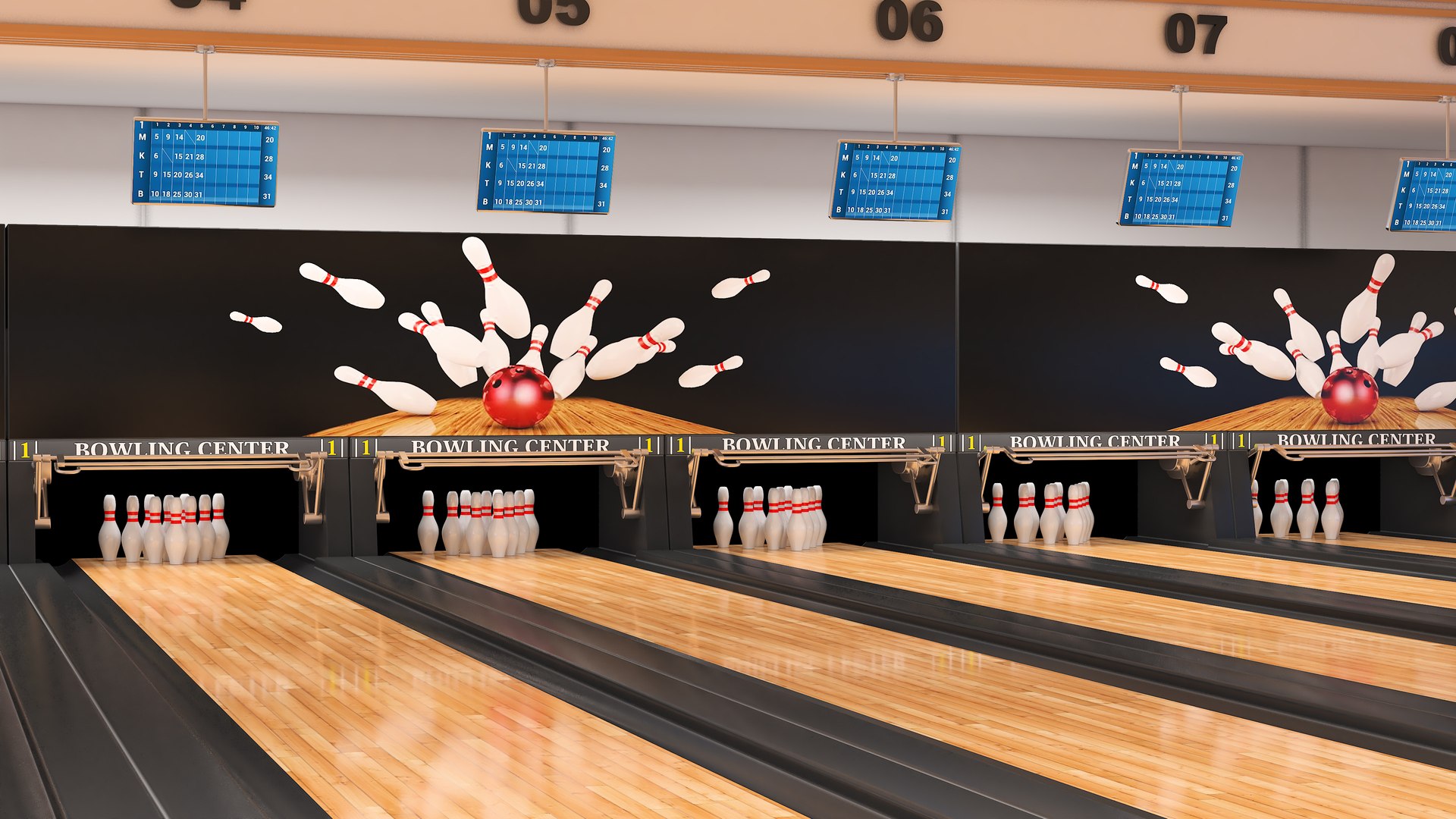Bowling Center Interior With Furniture 3D - TurboSquid 2282322