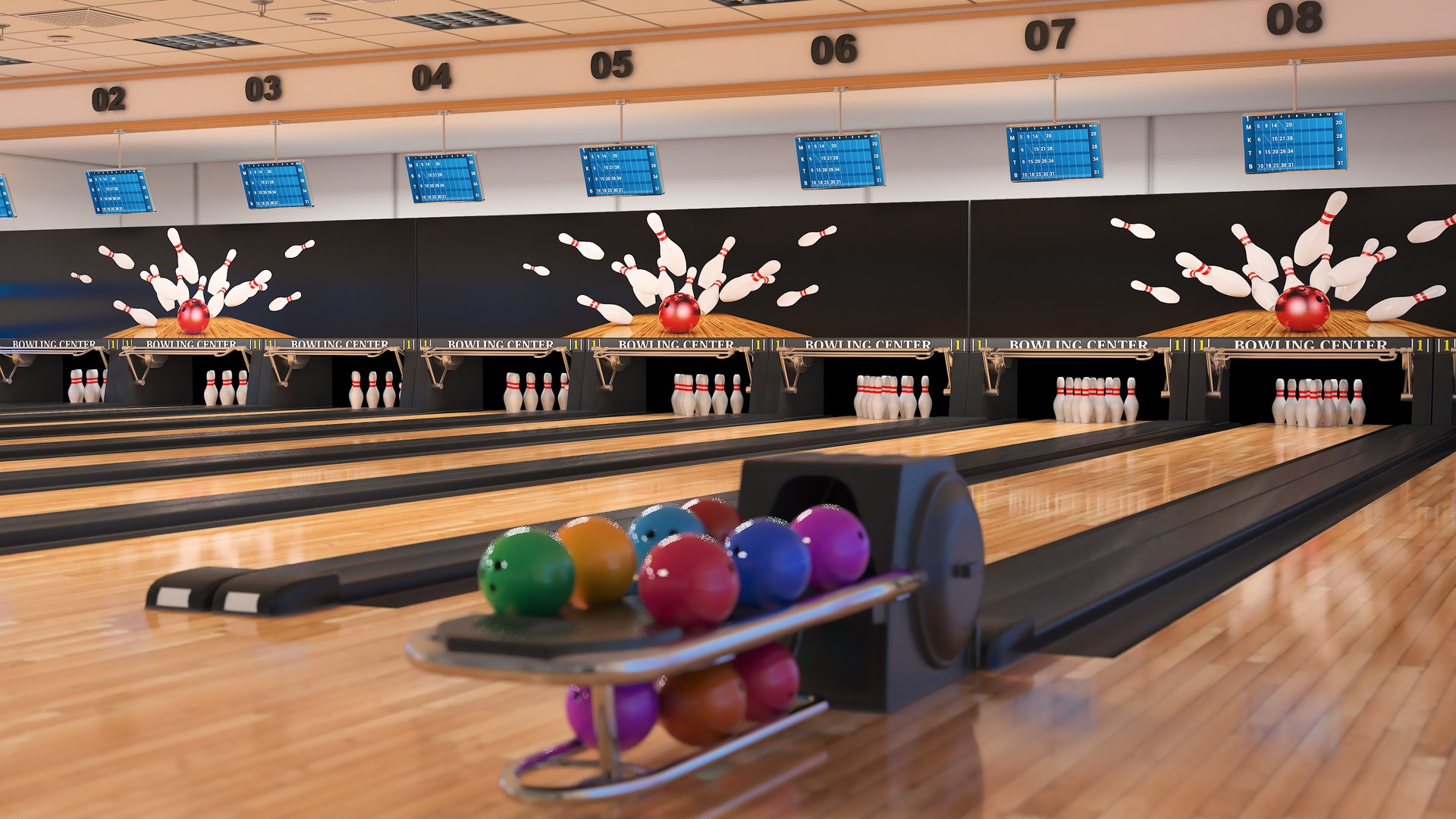 Bowling Center Interior With Furniture 3D - TurboSquid 2282322