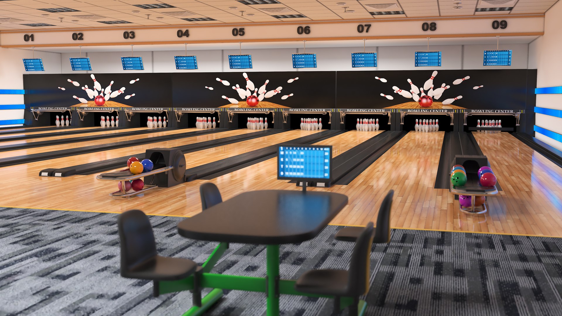 Bowling Center Interior With Furniture 3D - TurboSquid 2282322