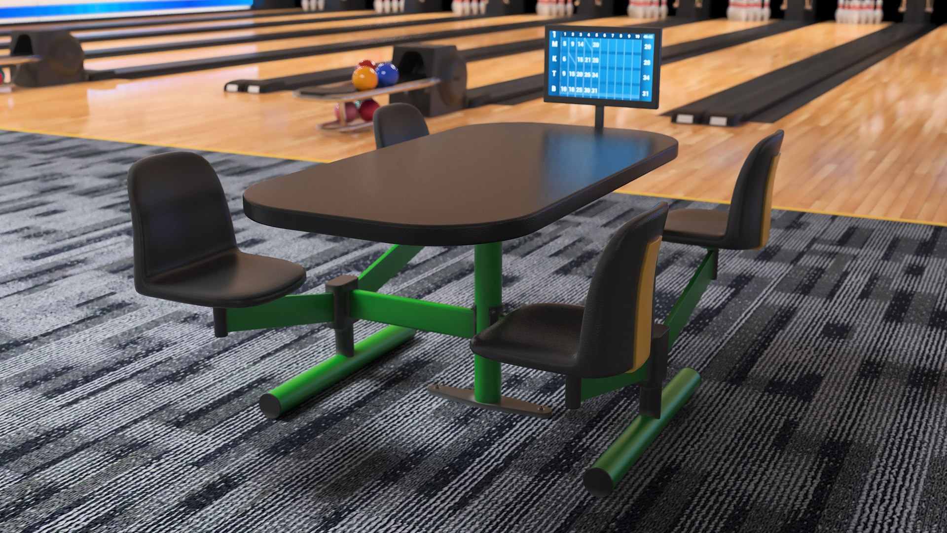 Bowling Center Interior With Furniture 3D - TurboSquid 2282322