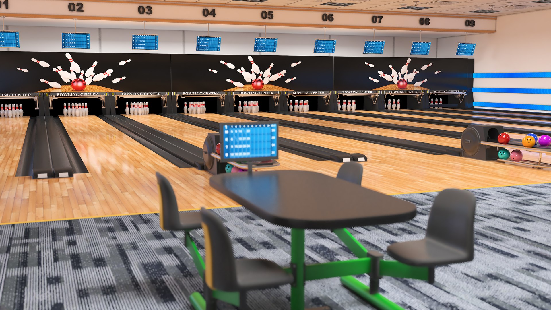 Bowling Center Interior With Furniture 3D - TurboSquid 2282322