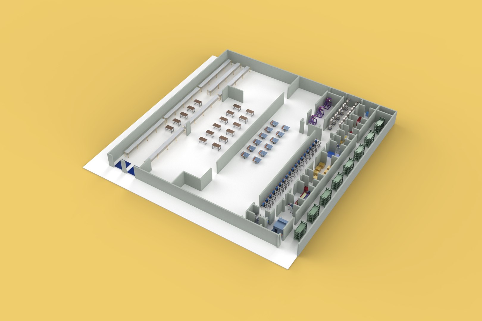 3D ASSEMBLING WORKSHOP LINE FACTORY INDUSTRIAL FLOOR PLAN PRODUCTION ...