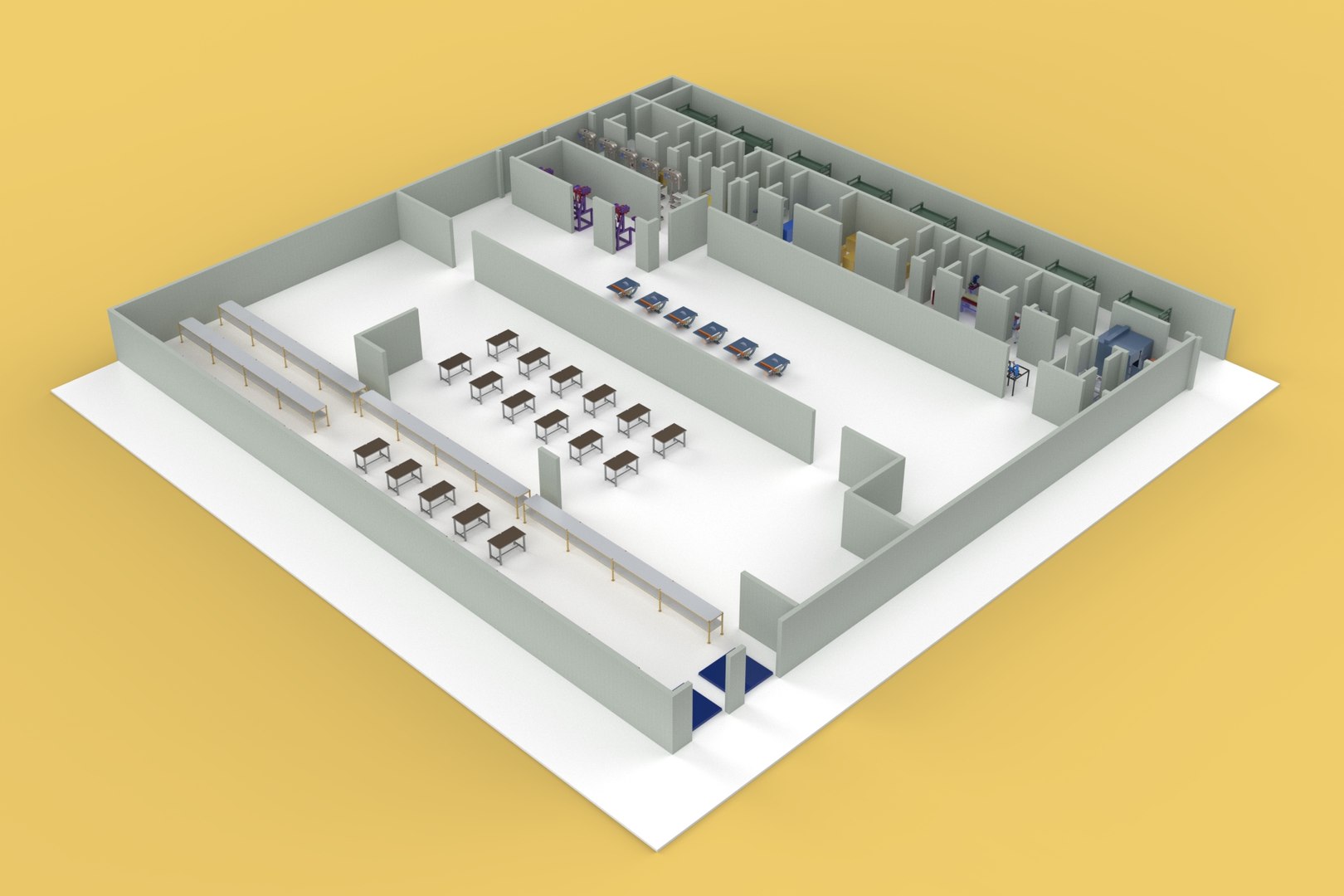 3D ASSEMBLING WORKSHOP LINE FACTORY INDUSTRIAL FLOOR PLAN PRODUCTION ...