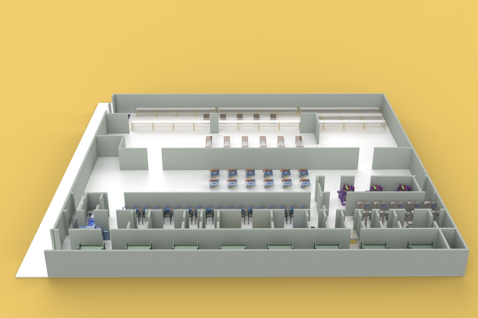 3D ASSEMBLING WORKSHOP LINE FACTORY INDUSTRIAL FLOOR PLAN PRODUCTION ...