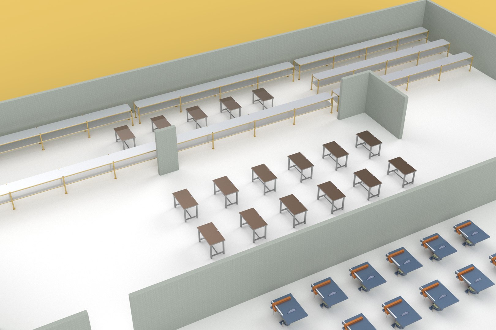 3D ASSEMBLING WORKSHOP LINE FACTORY INDUSTRIAL FLOOR PLAN PRODUCTION ...