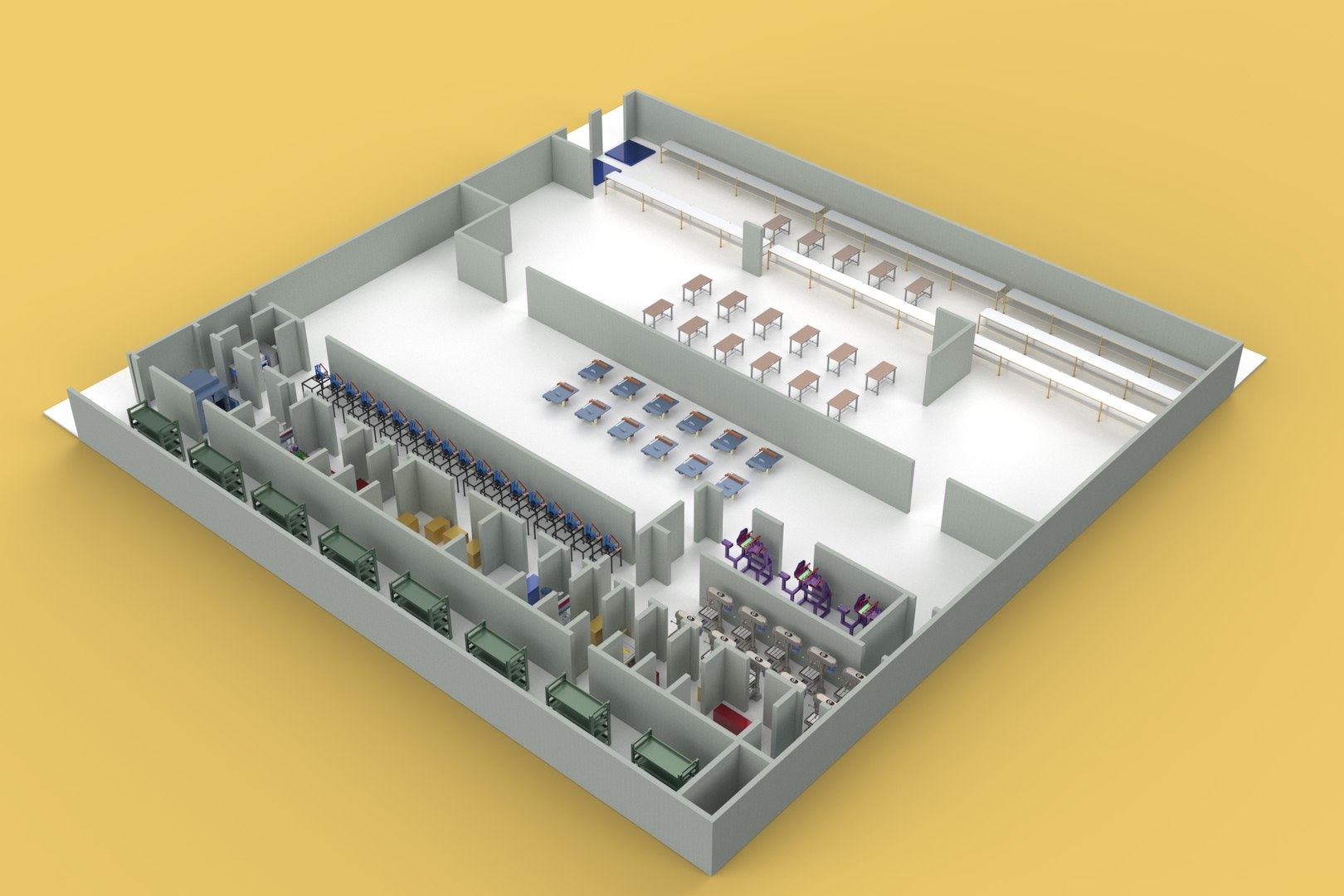 3D ASSEMBLING WORKSHOP LINE FACTORY INDUSTRIAL FLOOR PLAN PRODUCTION ...