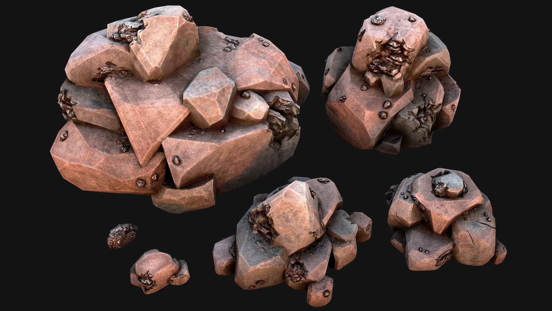 Iron Ore Rocks And Stones Set 3D Model - TurboSquid 2290378