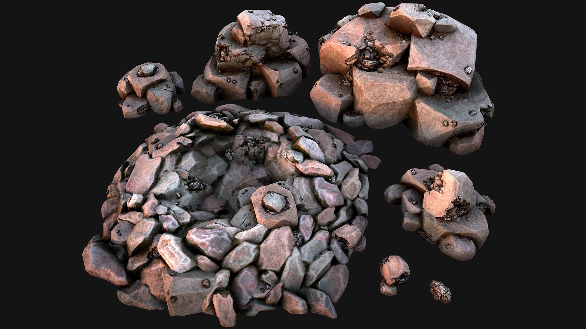 Iron Ore Rocks And Stones Set 3D Model - TurboSquid 2290378