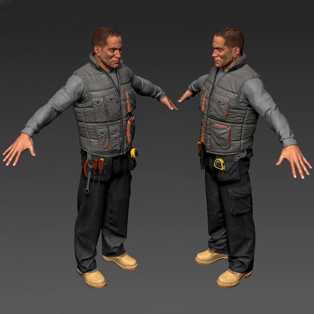 3ds Max Male Workman Body Cloth