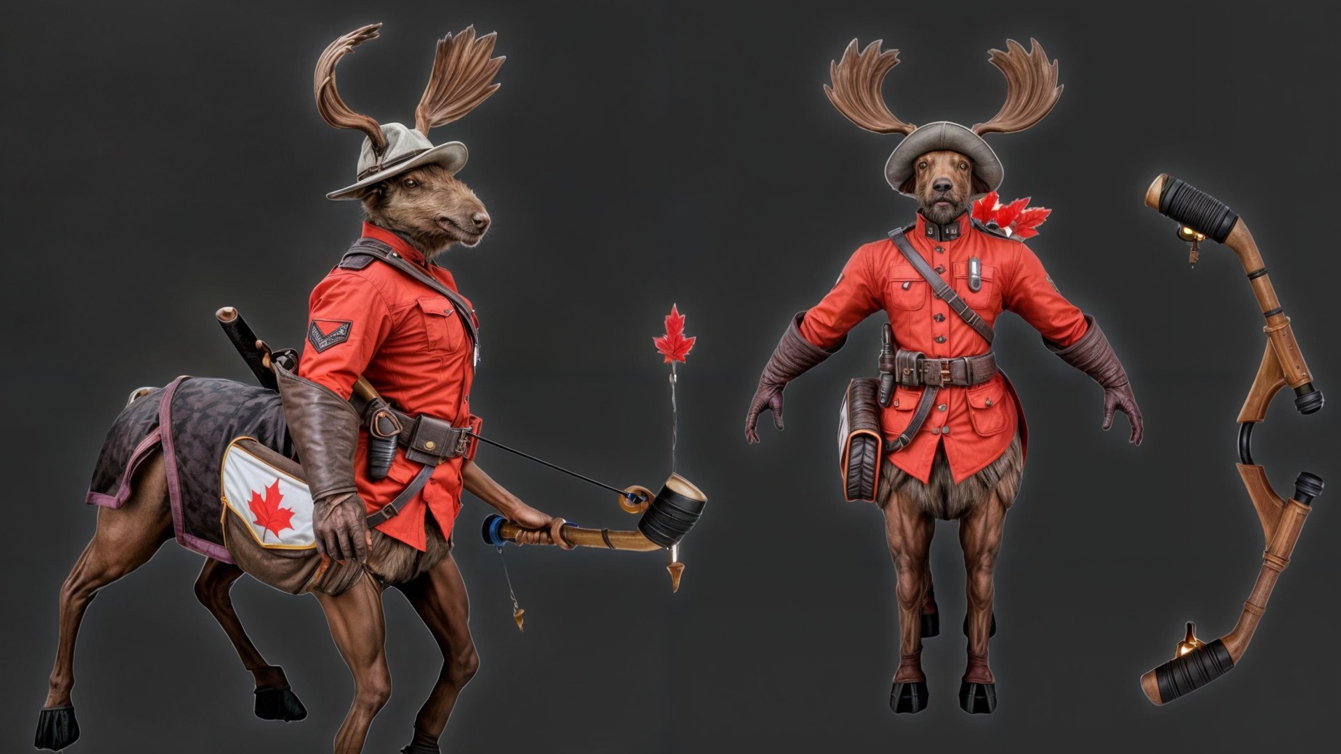 3D Model A Sculpture Of A Moose In A Red Jacket And Hat Carrying A ...
