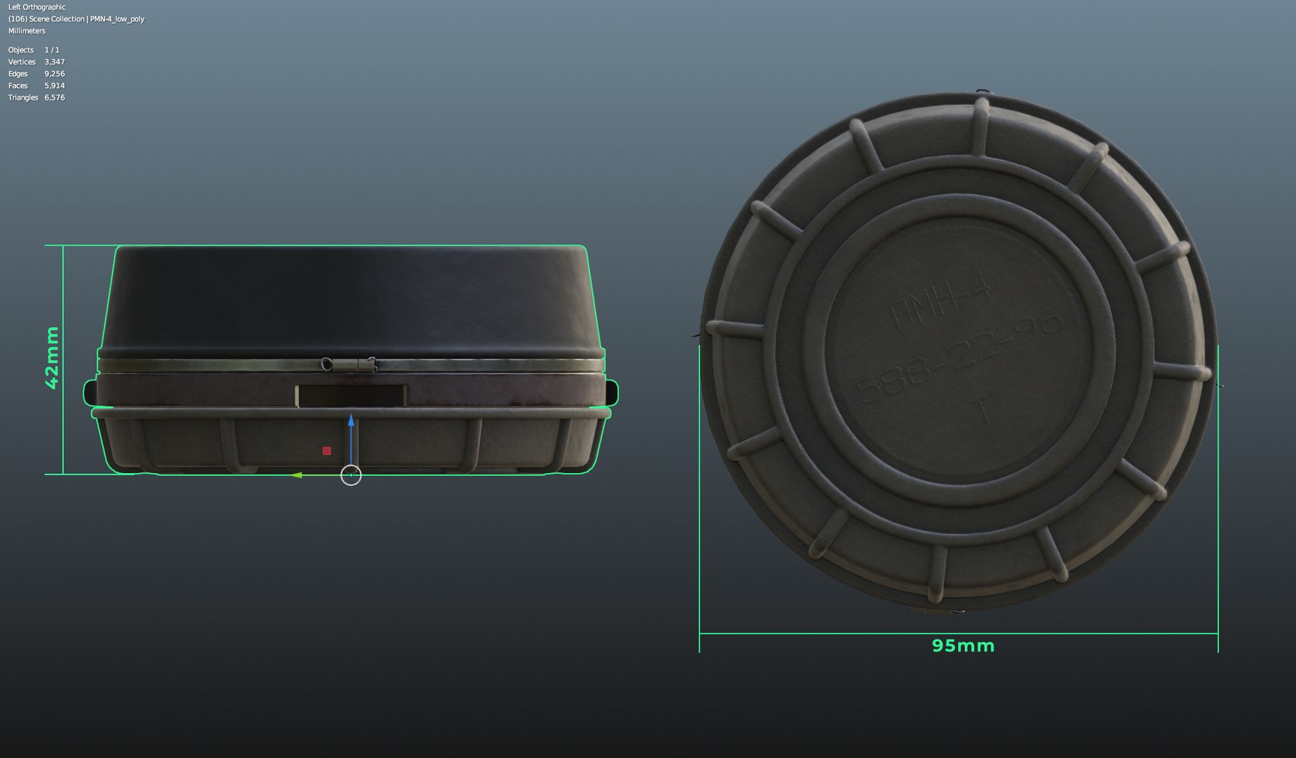 High-explosive Pressure-action Anti-personnel Landmine PMN-4 Low-poly ...