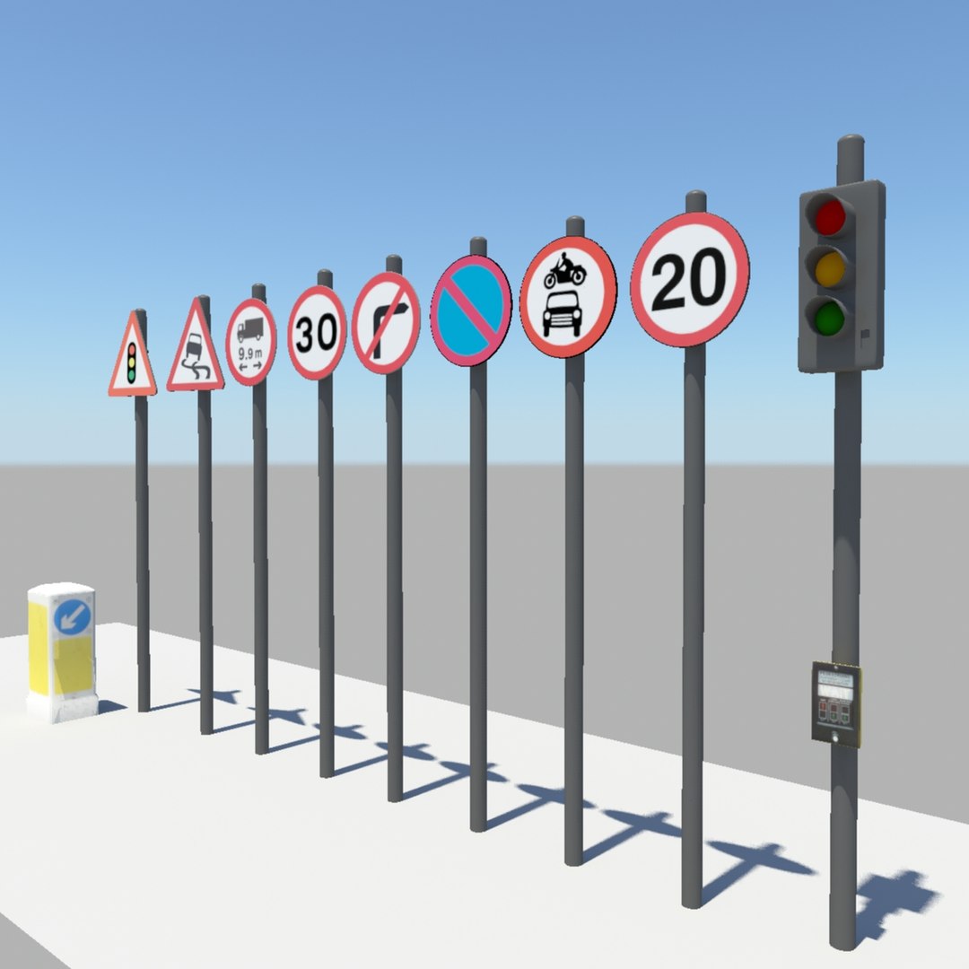 3d Model Road Signs Traffic Lights