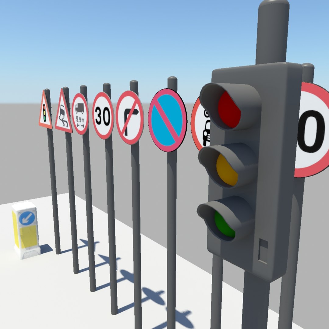 3d Model Road Signs Traffic Lights