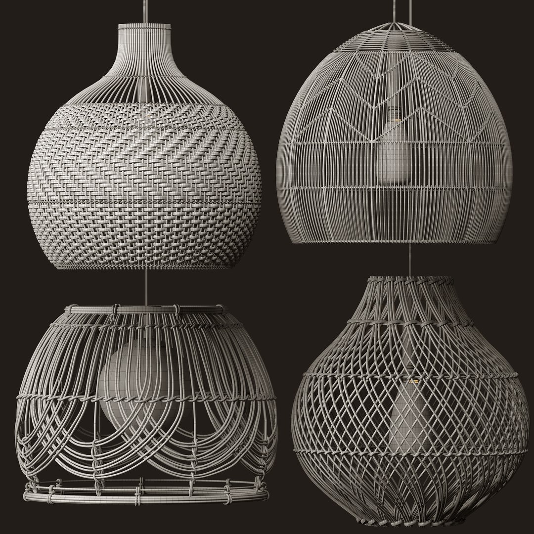 4 Rattan Pendant Lights 3D Model - TurboSquid 1959692