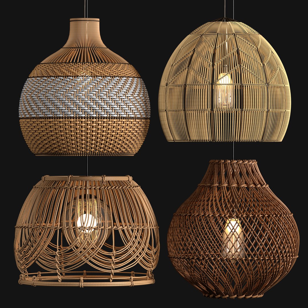 4 Rattan Pendant Lights 3D Model - TurboSquid 1959692