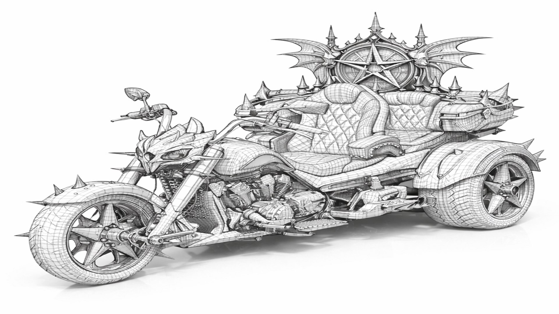 3D Luxury Gothic Devil Throne Trike Motorcycle Model - TurboSquid 2545287