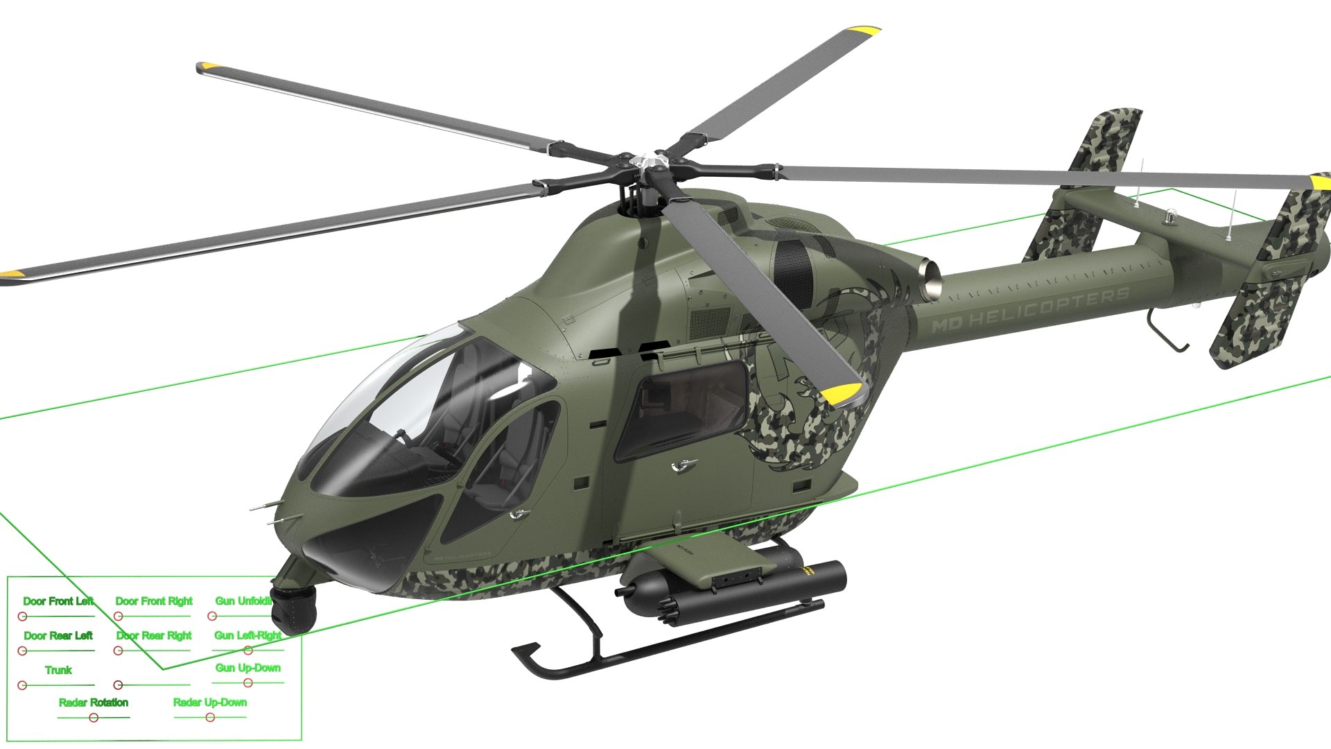 3D MD 969 Twin Attack Helicopter Rigged for Cinema 4D model ...