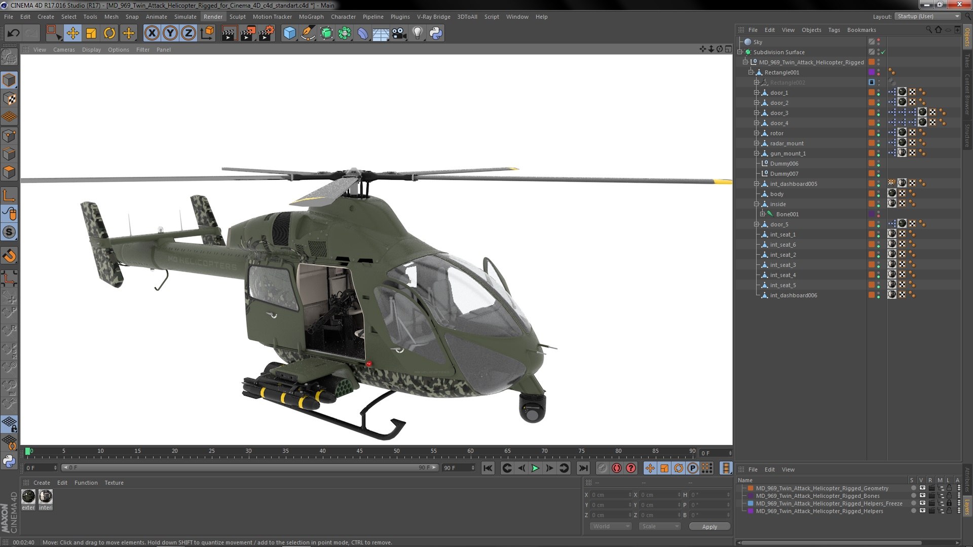3D MD 969 Twin Attack Helicopter Rigged for Cinema 4D model ...