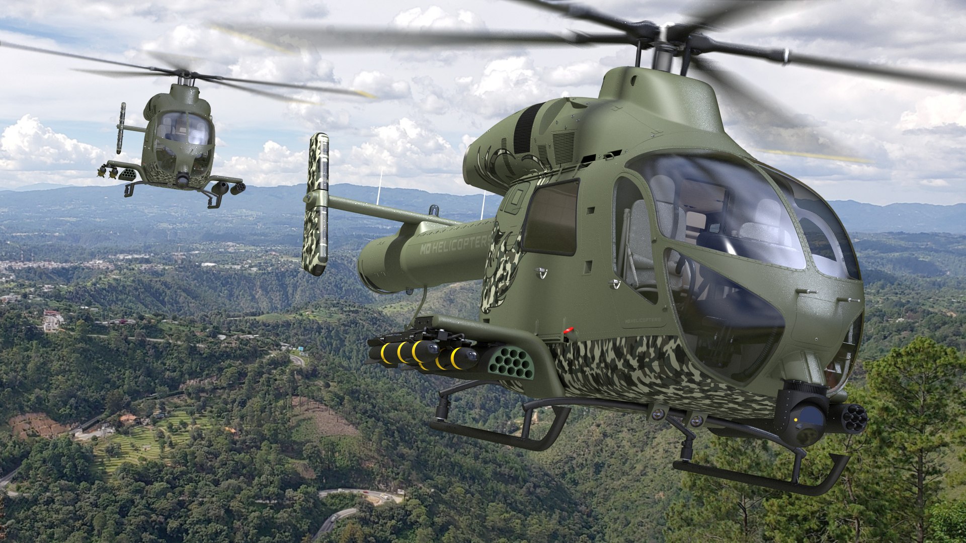 3D MD 969 Twin Attack Helicopter Rigged for Cinema 4D model ...