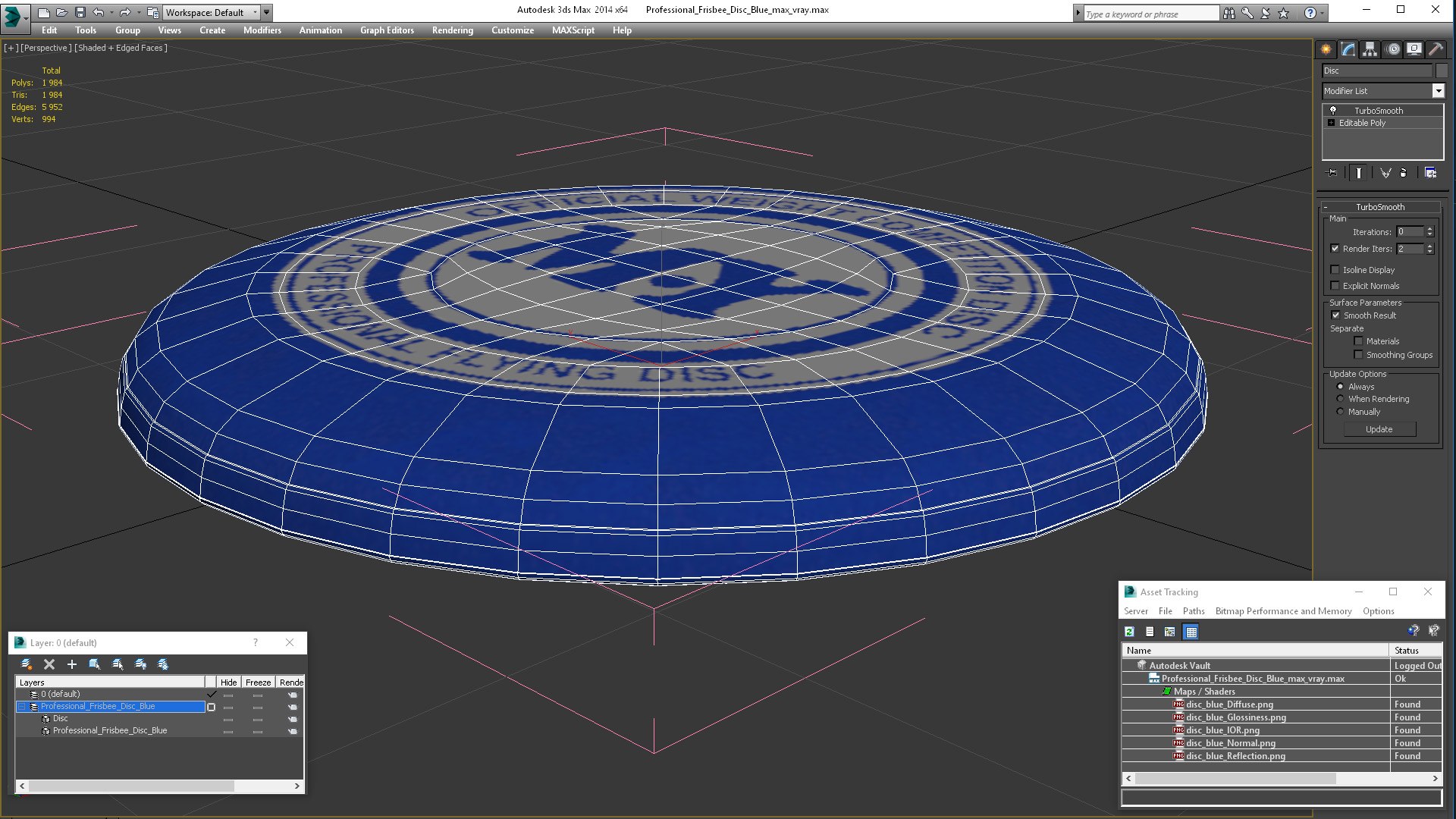 3D Model Professional Frisbee Disc Blue - TurboSquid 2219455