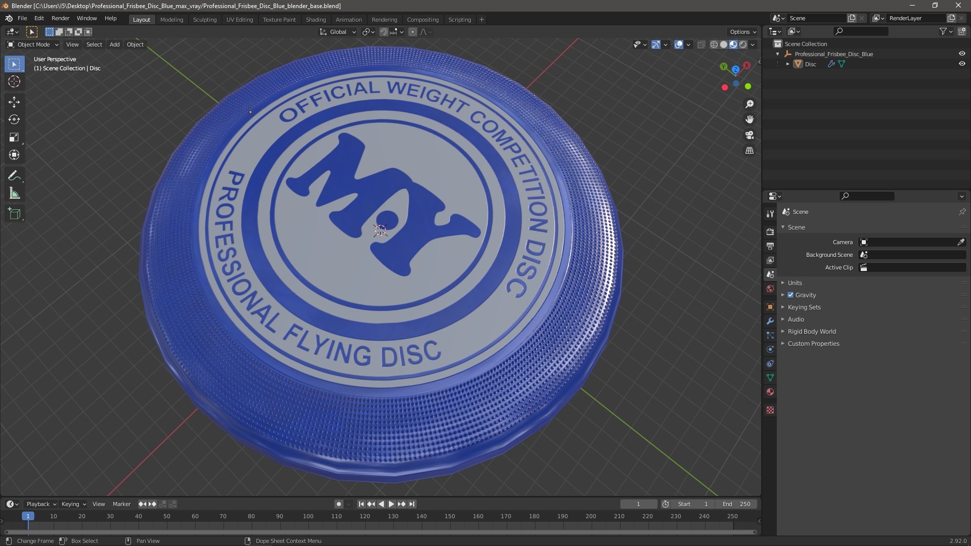 3D Model Professional Frisbee Disc Blue - TurboSquid 2219455
