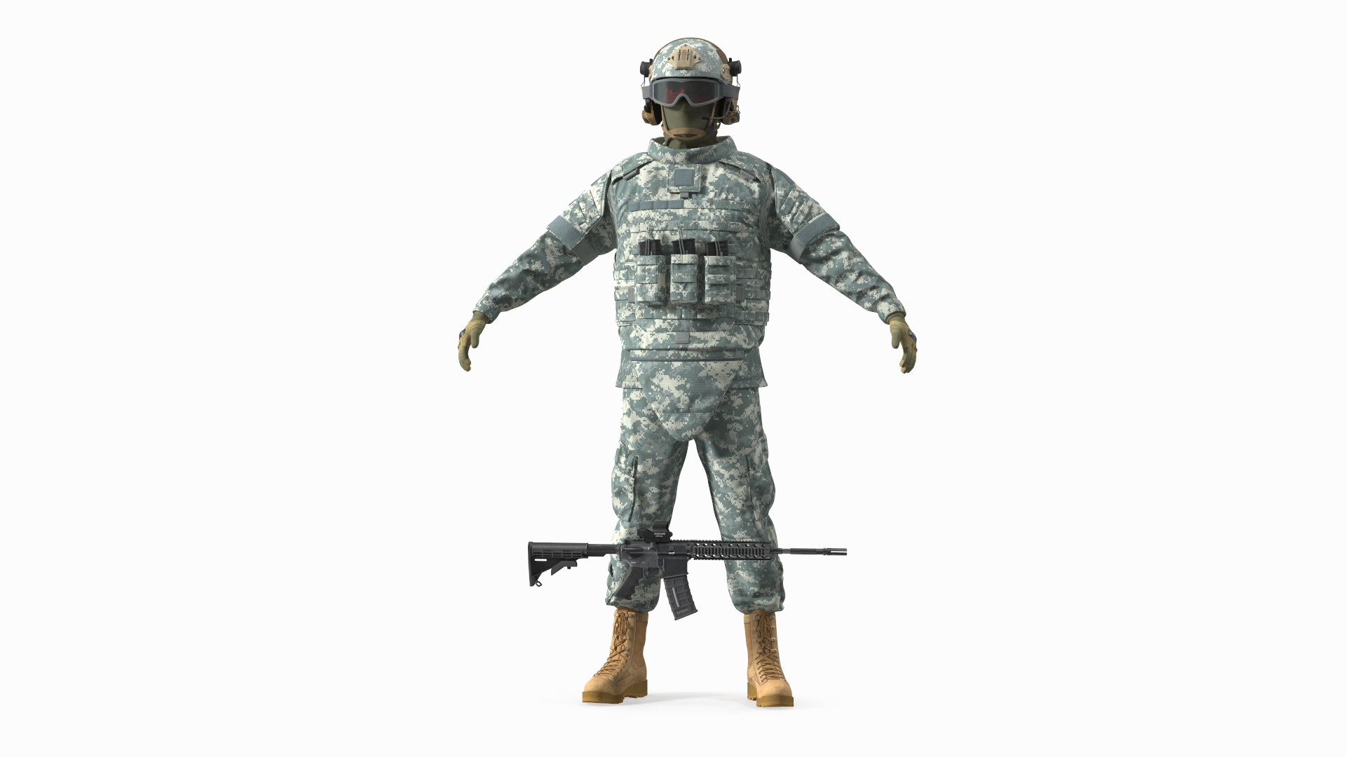 Army Soldier In Grey Camo A-pose Fur 3D Model - TurboSquid 2259948