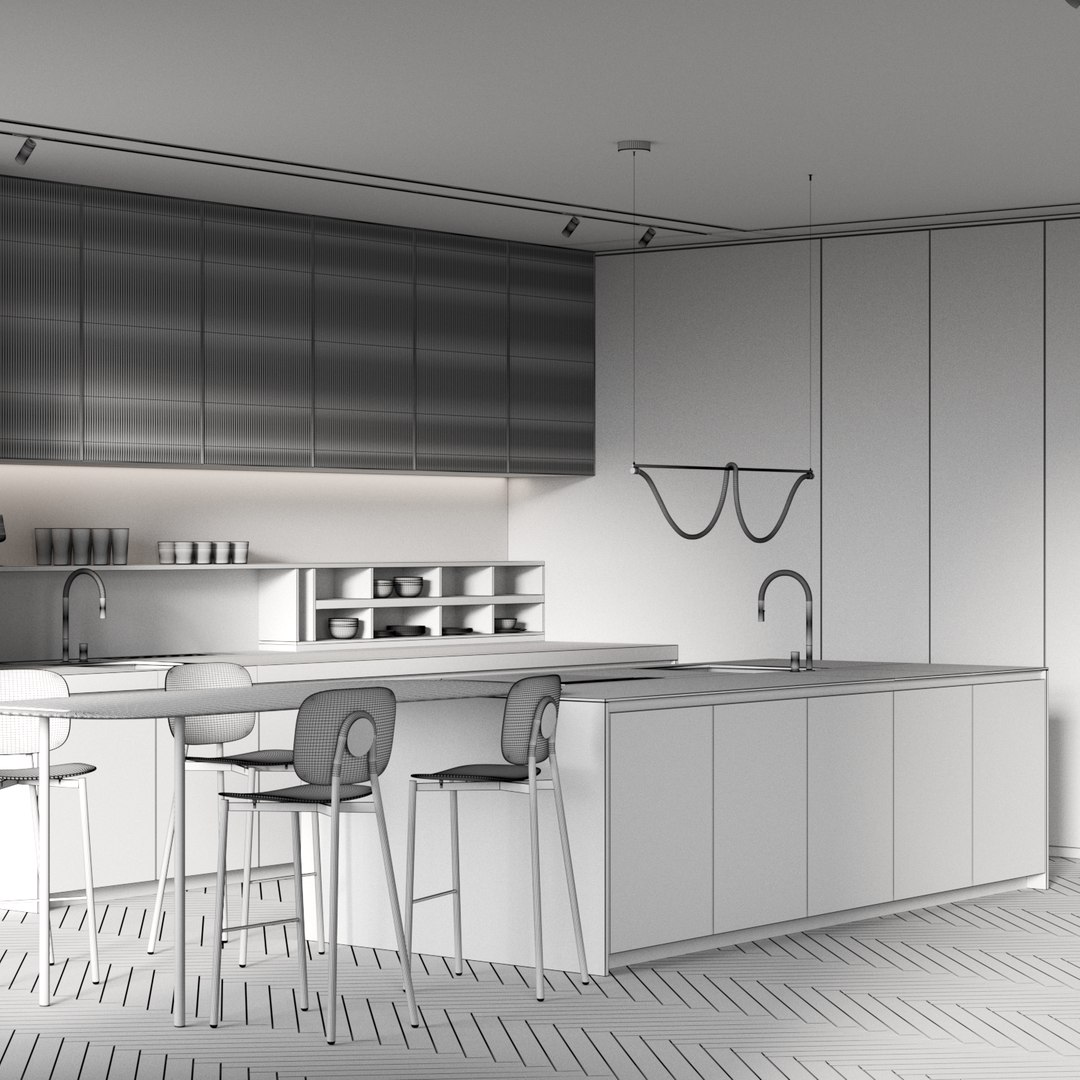 3D Kitchen Interior 01 OBJ Model - TurboSquid 1840042