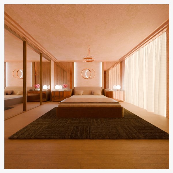 modelo 3d Modelo de dormitorio en 3D Escena interior moderna y ...
