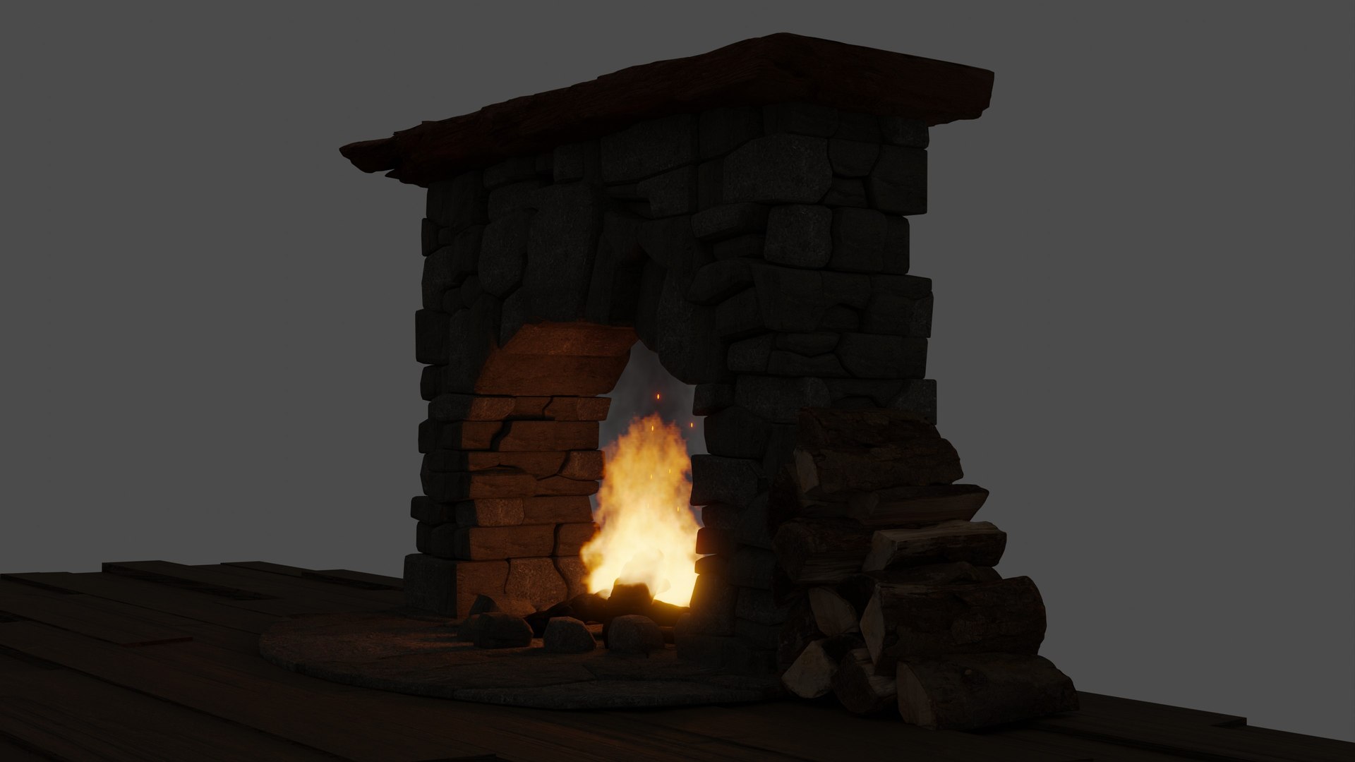 3D Stone Fireplace with Fire and Sparks 3D - TurboSquid 2041333