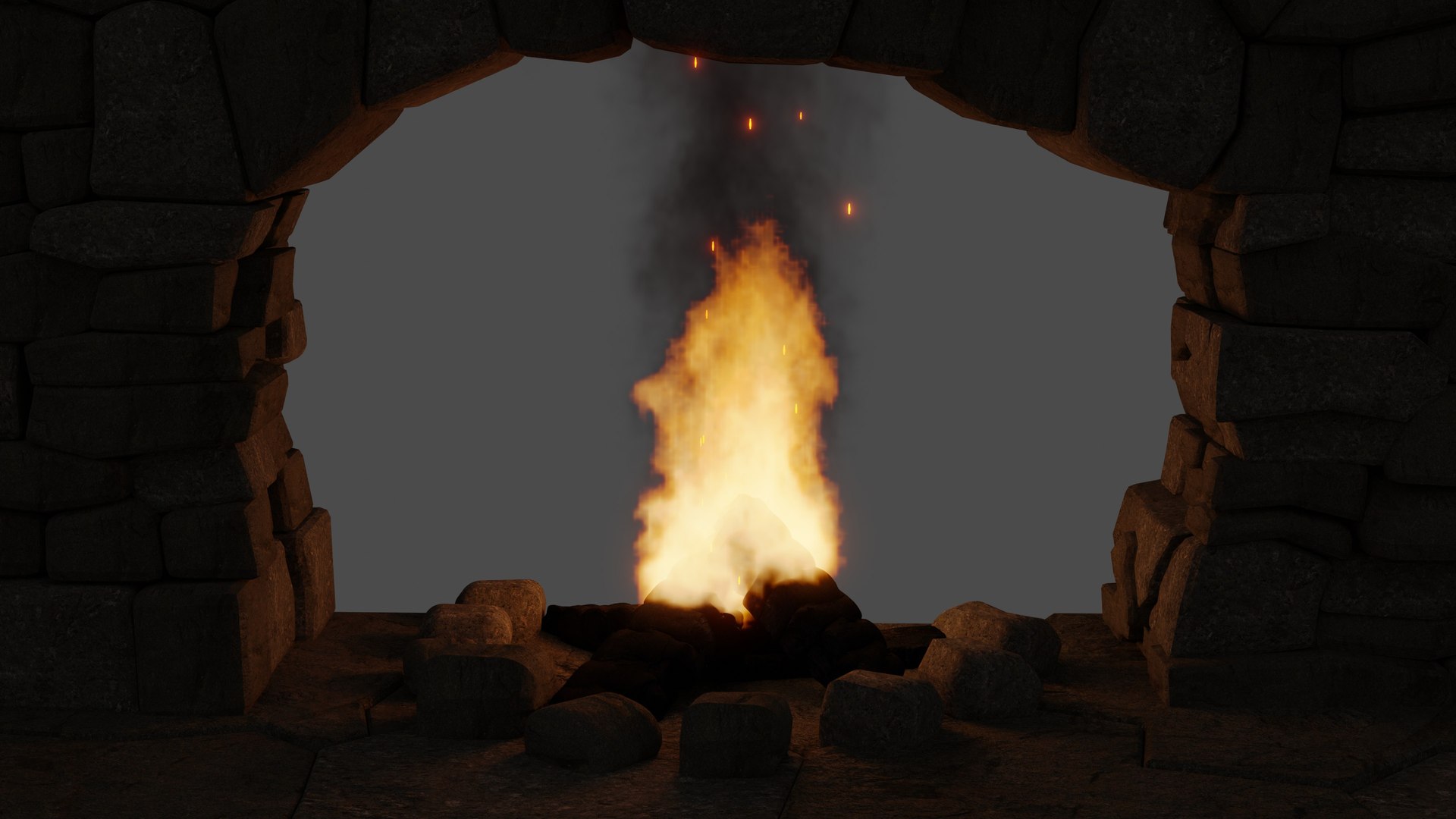 3D Stone Fireplace with Fire and Sparks 3D - TurboSquid 2041333