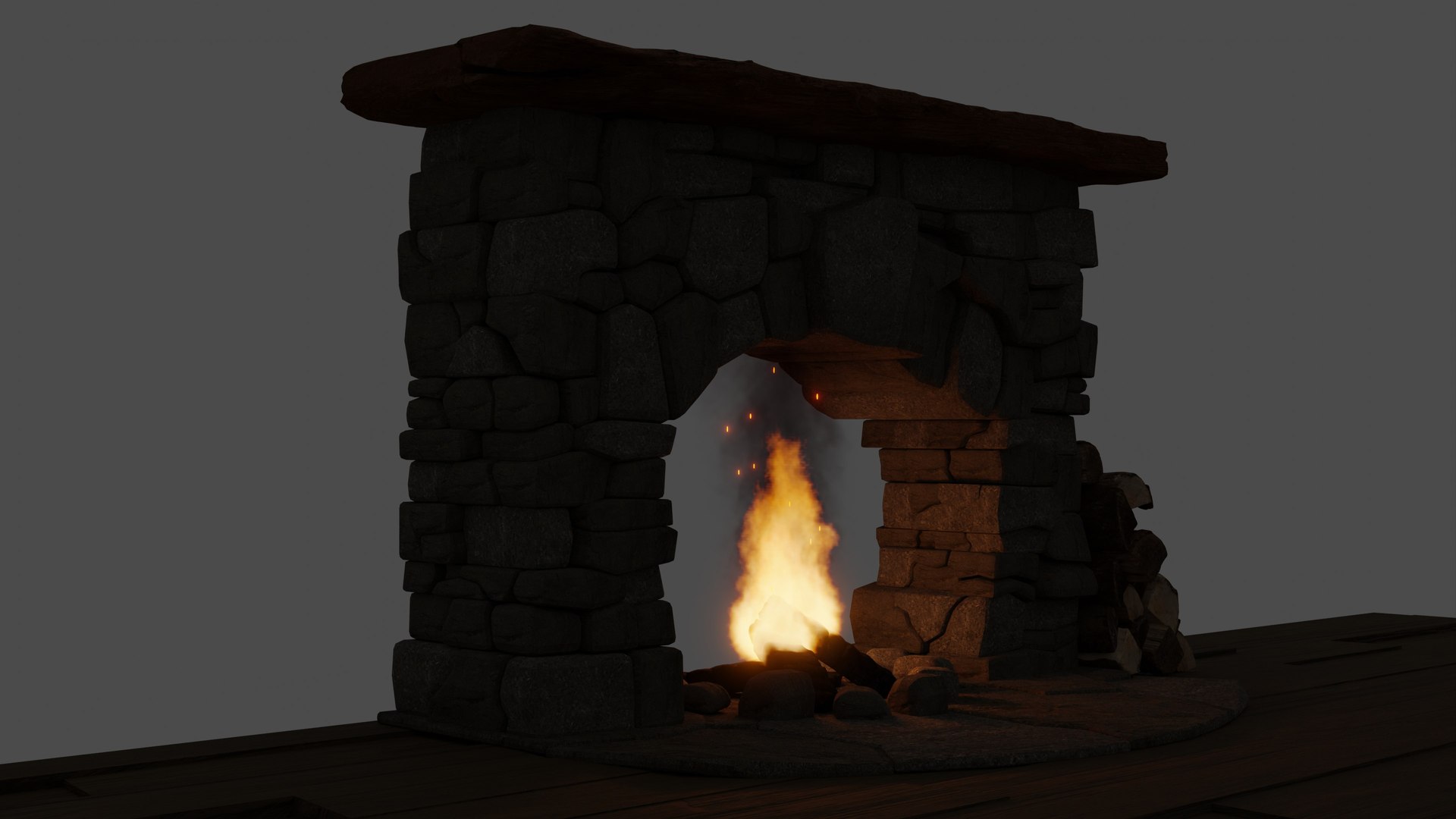 3D Stone Fireplace with Fire and Sparks 3D - TurboSquid 2041333