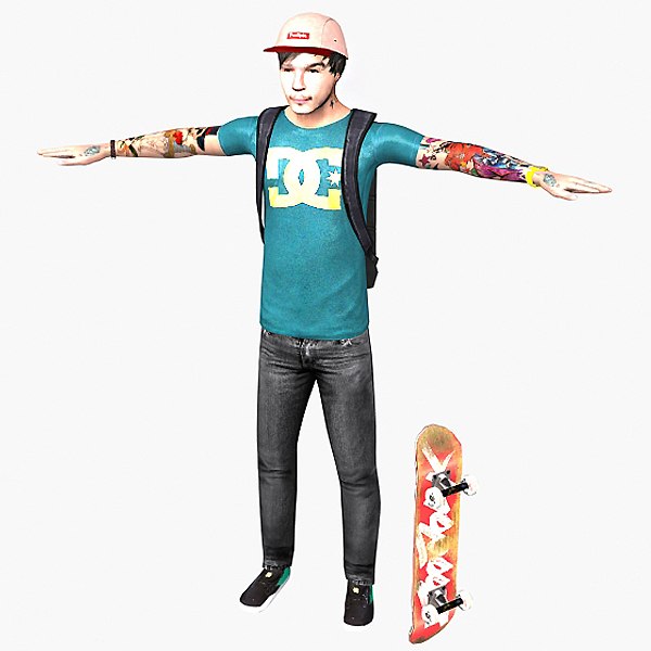 male skater character skate 3d model